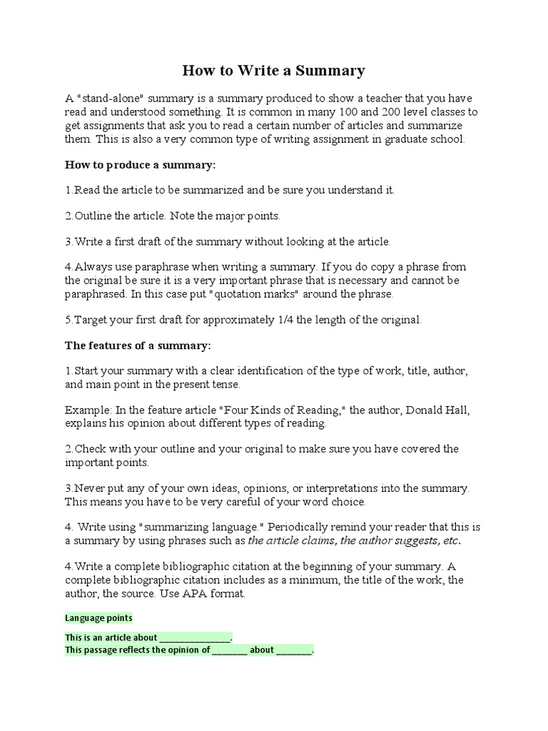 How to Write a Summary in Under 25 Words | PDF