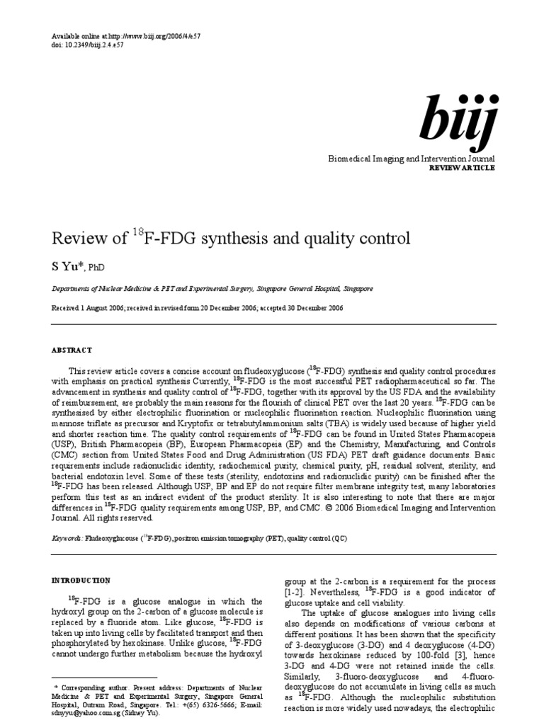 Review of F-FDG Synthesis and Quality Control | PDF | Thin Layer ...