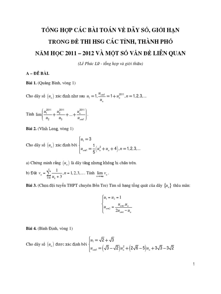 Tong Hop Cac Bai Toan Ve Day So Gioi Han 2011 2012 Va Mot So Van de Lien Quan | PDF