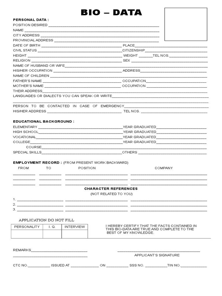 Bio Data | PDF