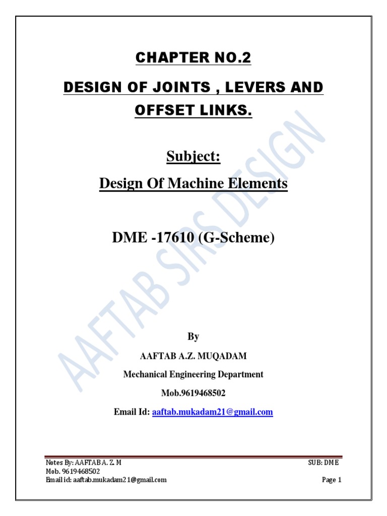 Ch.2 Design of Joints, Levers, Offset Links | PDF | Lever | Stress ...