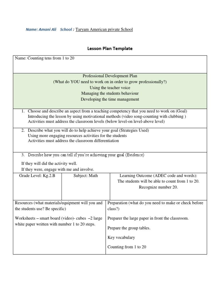 1-20 Lesson Plan | Pdf | Lesson Plan | Teachers