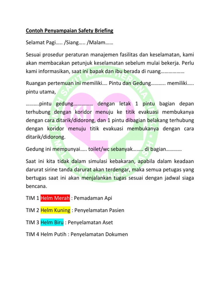 Contoh Teks Safety Briefing Kerja | PDF