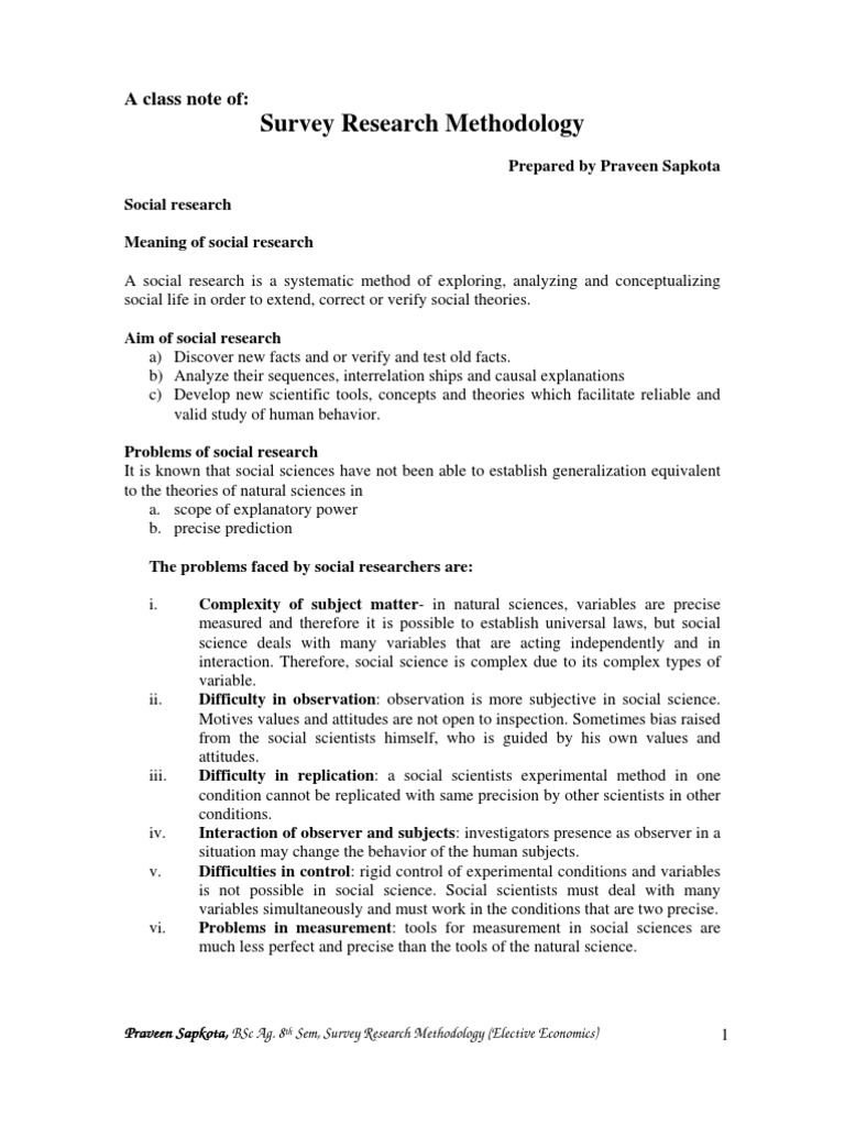 Survey Research Methodology: A Class Note of | PDF | Sampling ...