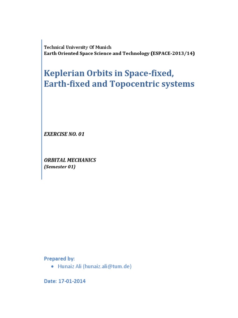 Keplerian Orbits in Space-Fixed Earth-Fixed and Topocentric Systems PDF ...
