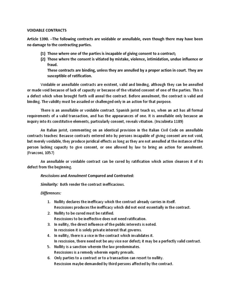 Voidable Contracts | Download Free PDF | Restitution | Annulment