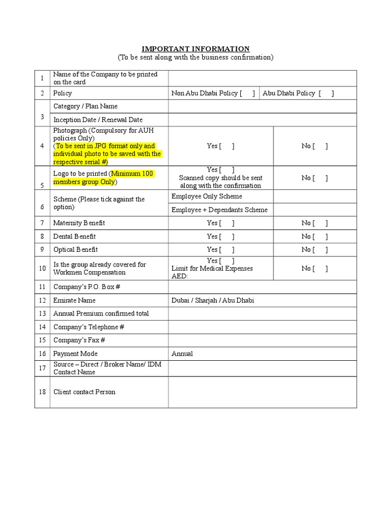 (To Be Sent Along With The Business Confirmation) : Important ...