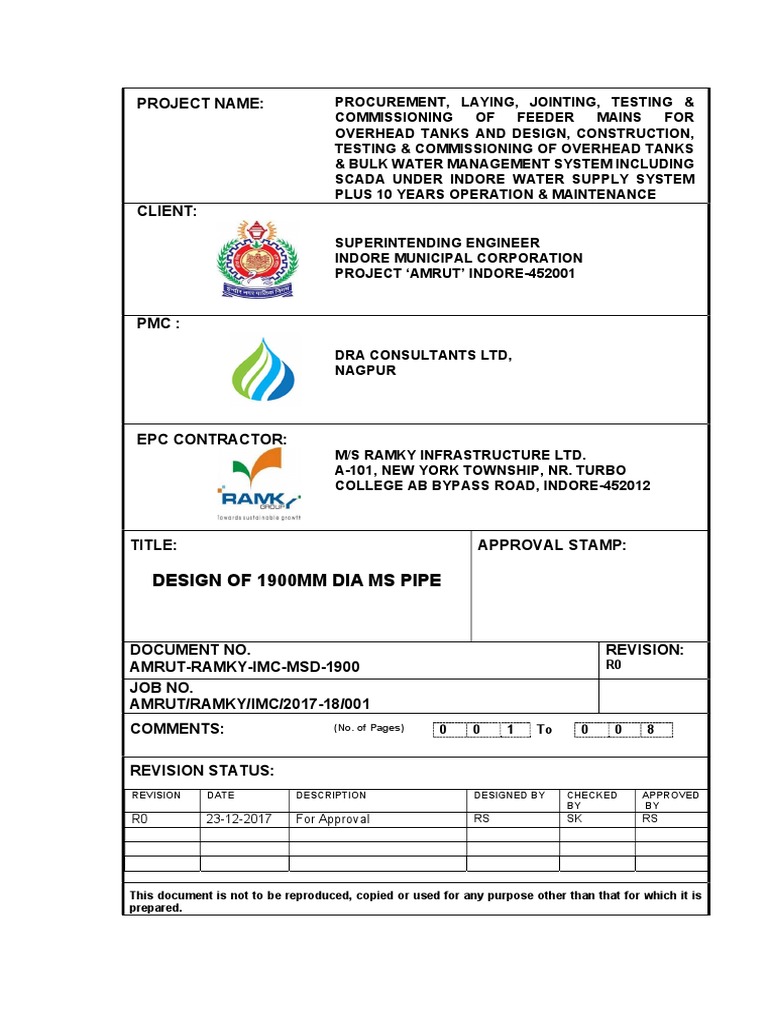 Pipe Thickness Design For 1900mm Diameter | PDF | Buckling | Bending