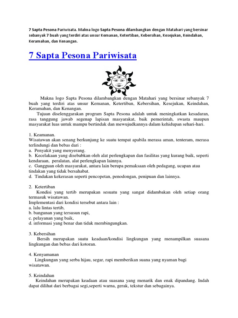 7 Sapta Pesona Pariwisata | PDF