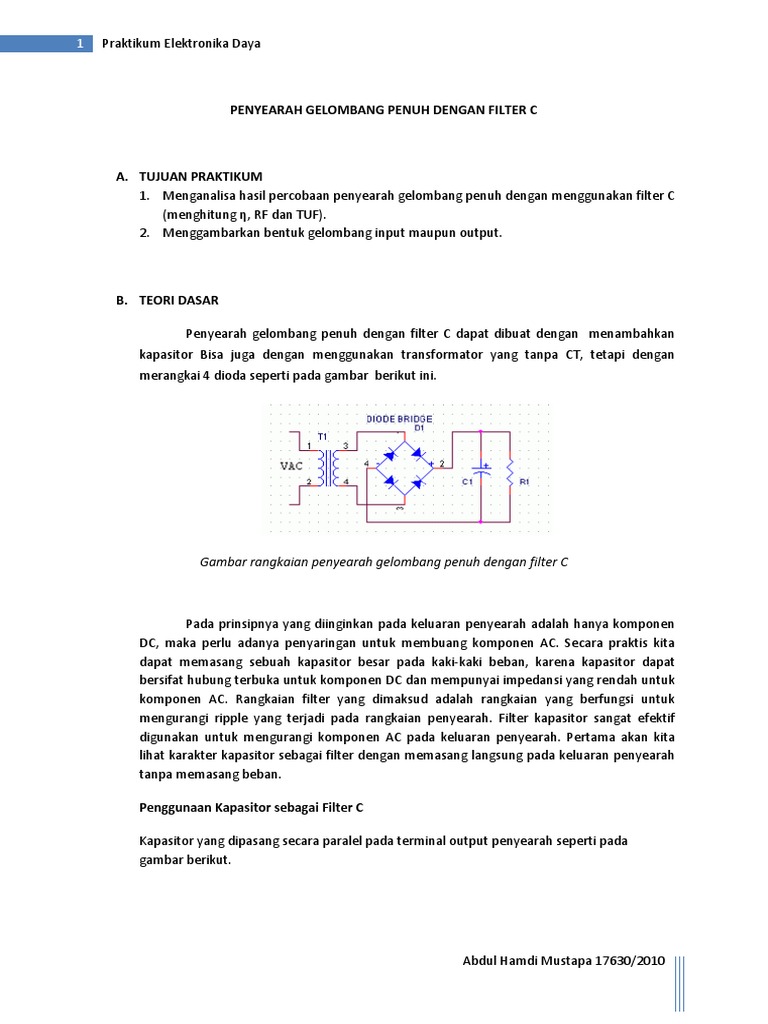 Penyearah Gelombang Penuh dengan Filter C | PDF