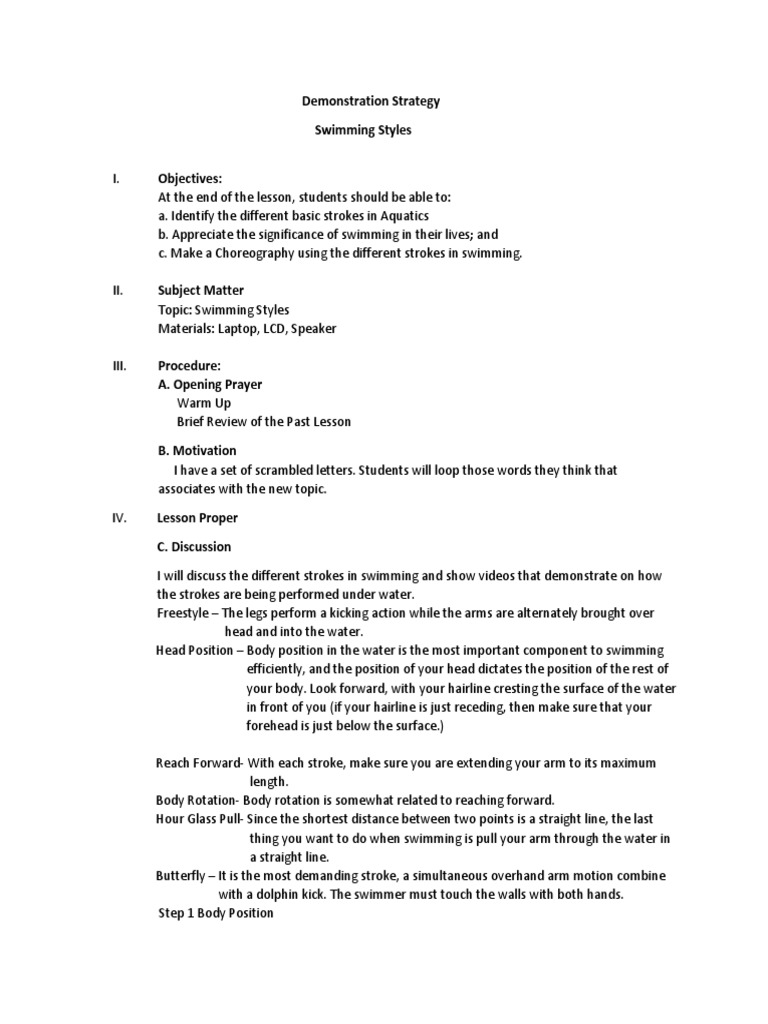 Demonstration Strategy | PDF | Swimming | Recreation