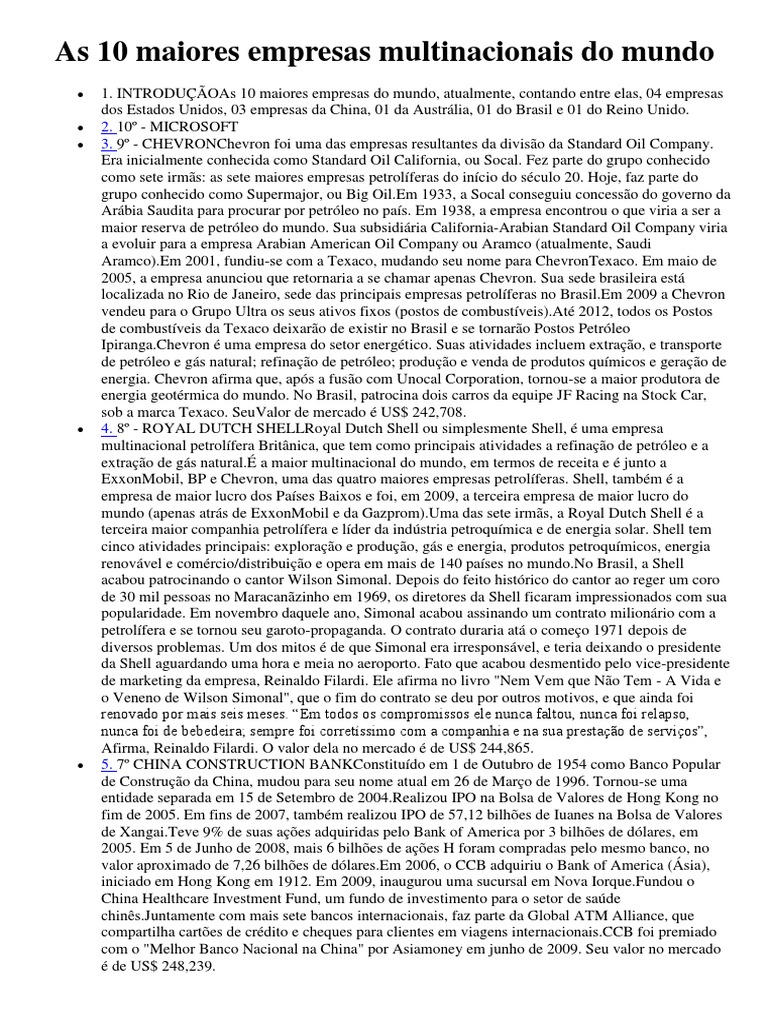 As 10 Maiores Empresas Multinacionais Do Mundo | PDF | Chevron ...