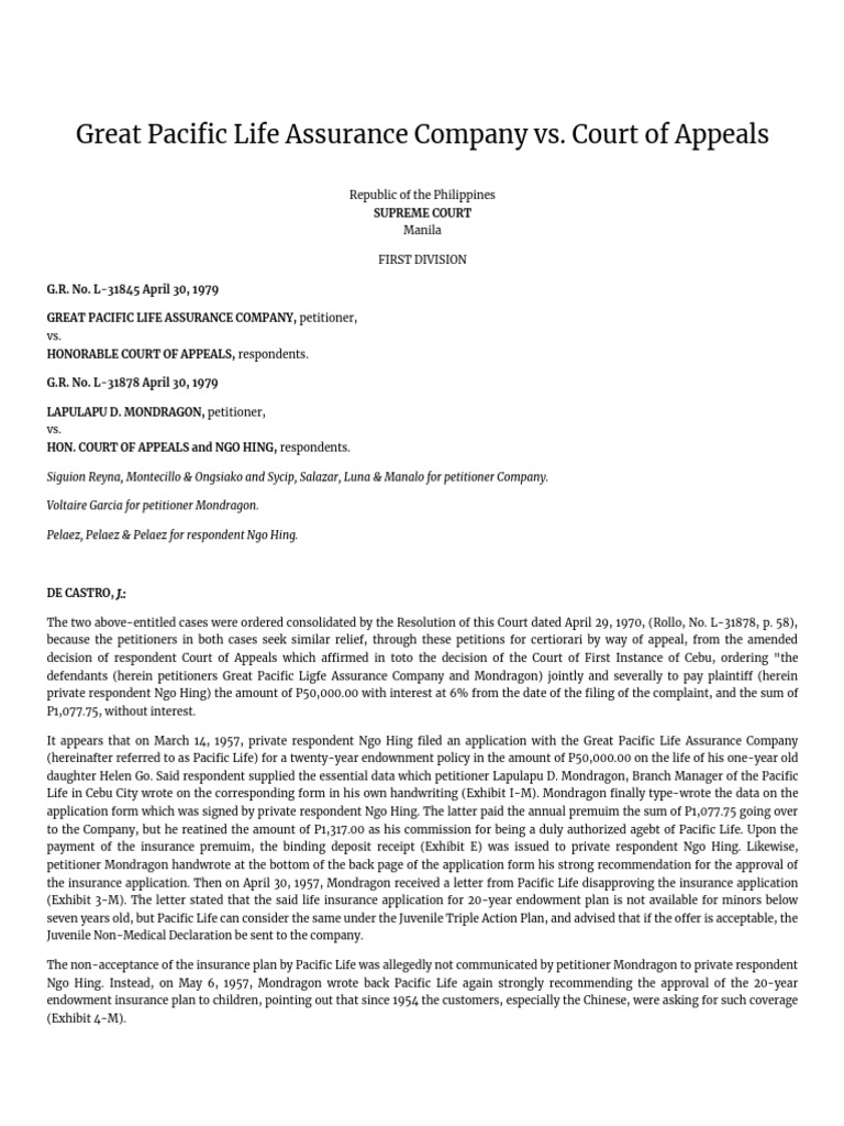 01 Great Pacific Assurance Vs CA | PDF | Insurance Policy | Insurance