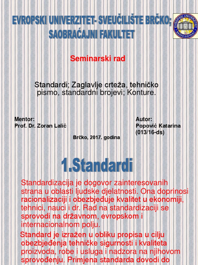 Standardi, Zaglavlje Crteža, Tehničko Pismo, Standardni Brojevi ...