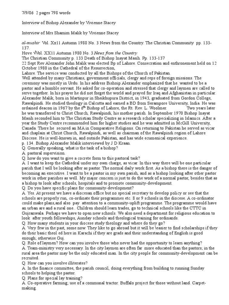 BP Alex Re 2007 LHR Hist | PDF | Laity | Clergy