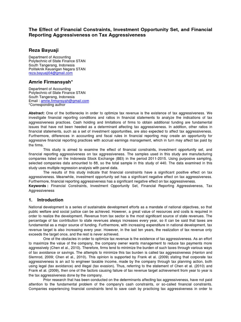 The Effect of Financial Constraints, Investment Opportunity Set, and Financial Reporting ...