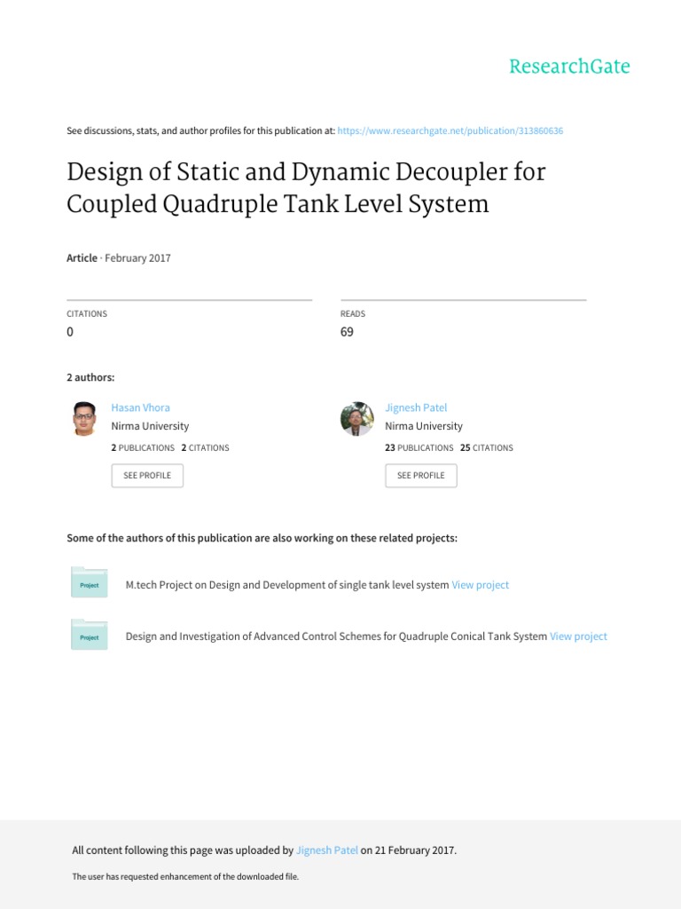 Decoupler Design for Quadruple Tank System | PDF | Control Theory ...