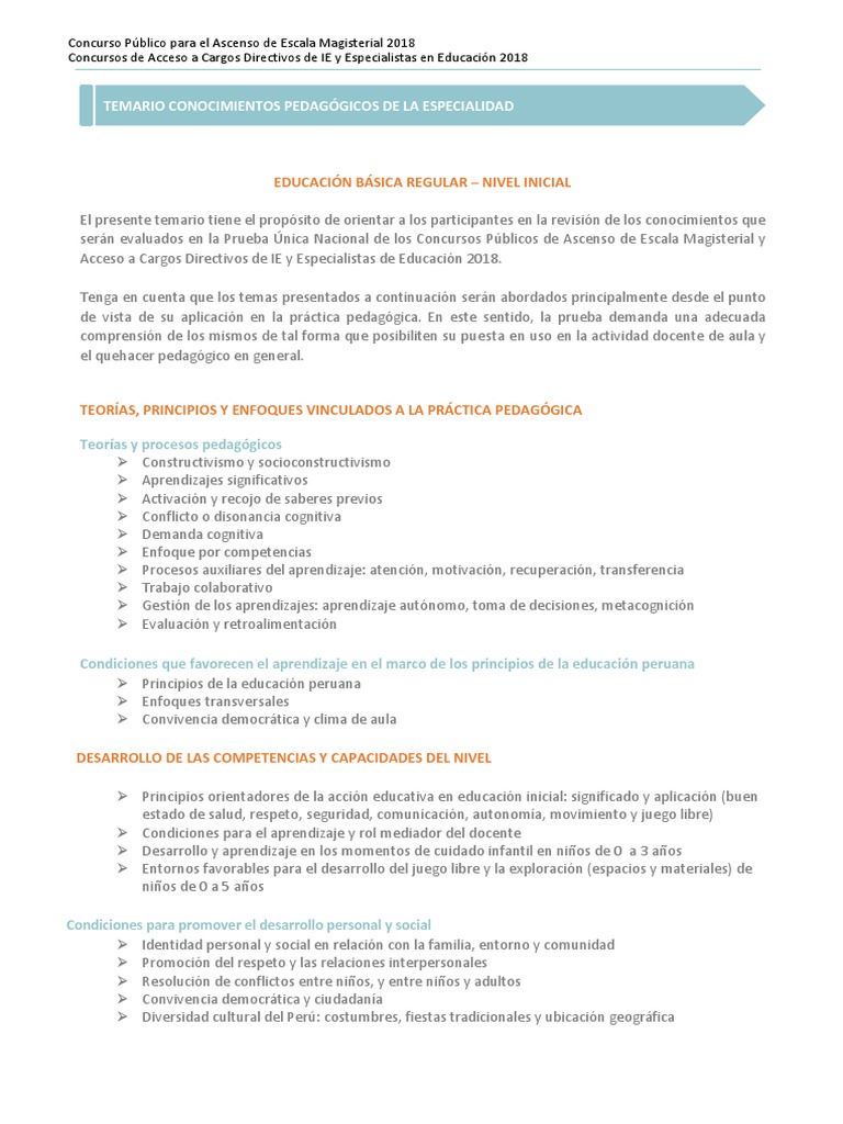 TEMARIO EBR-Nivel-Inicial PDF | PDF | Aparición | Maestros