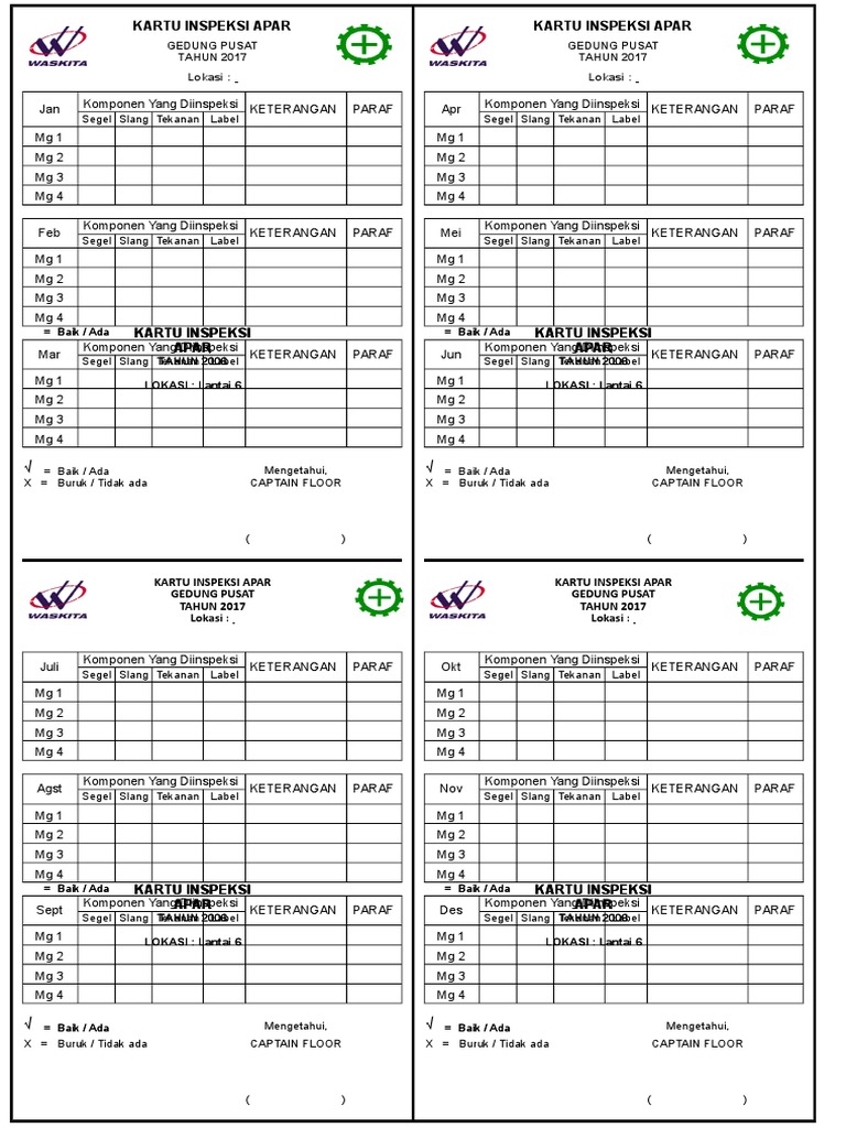 Kartu Inspeksi APAR & Hydrant Pusat