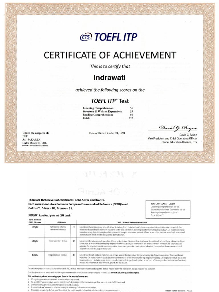 Certificate TOEFL | PDF