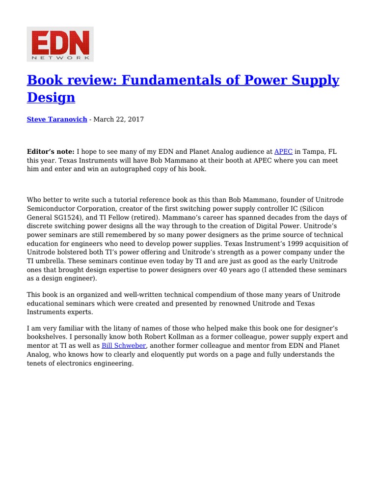 Review of Mammano's Power Supply Design | PDF | Power Supply | Design