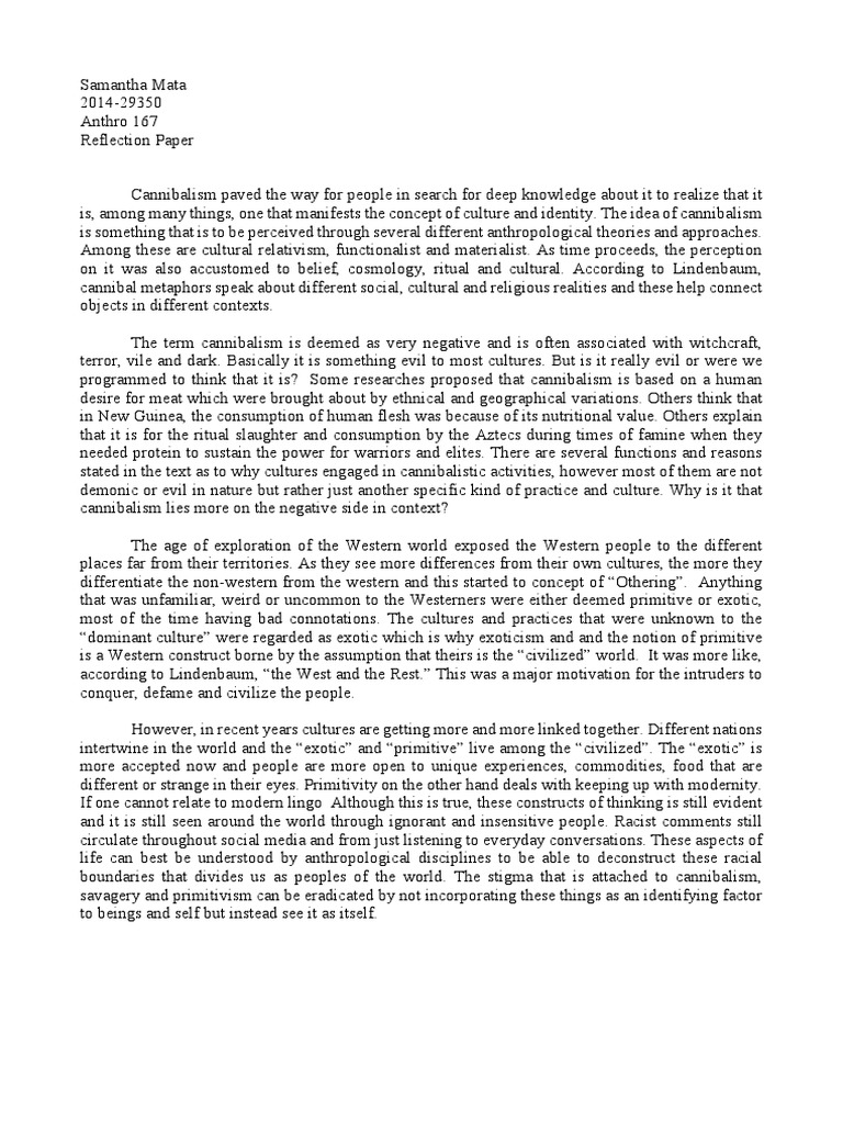 Anthro 167 Reflection Paper | PDF | Anthropology | Philosophical Theories