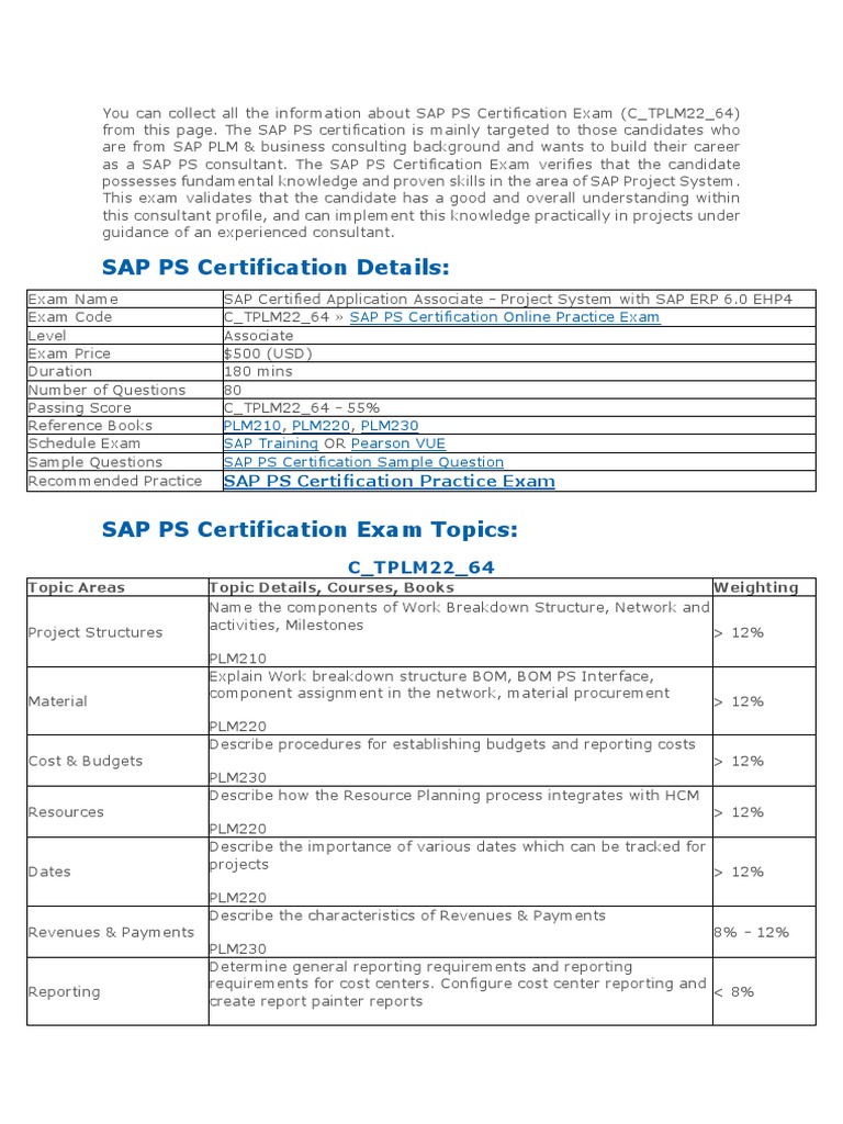 You Can Collect All The Information About SAP PS Certification Exam ...
