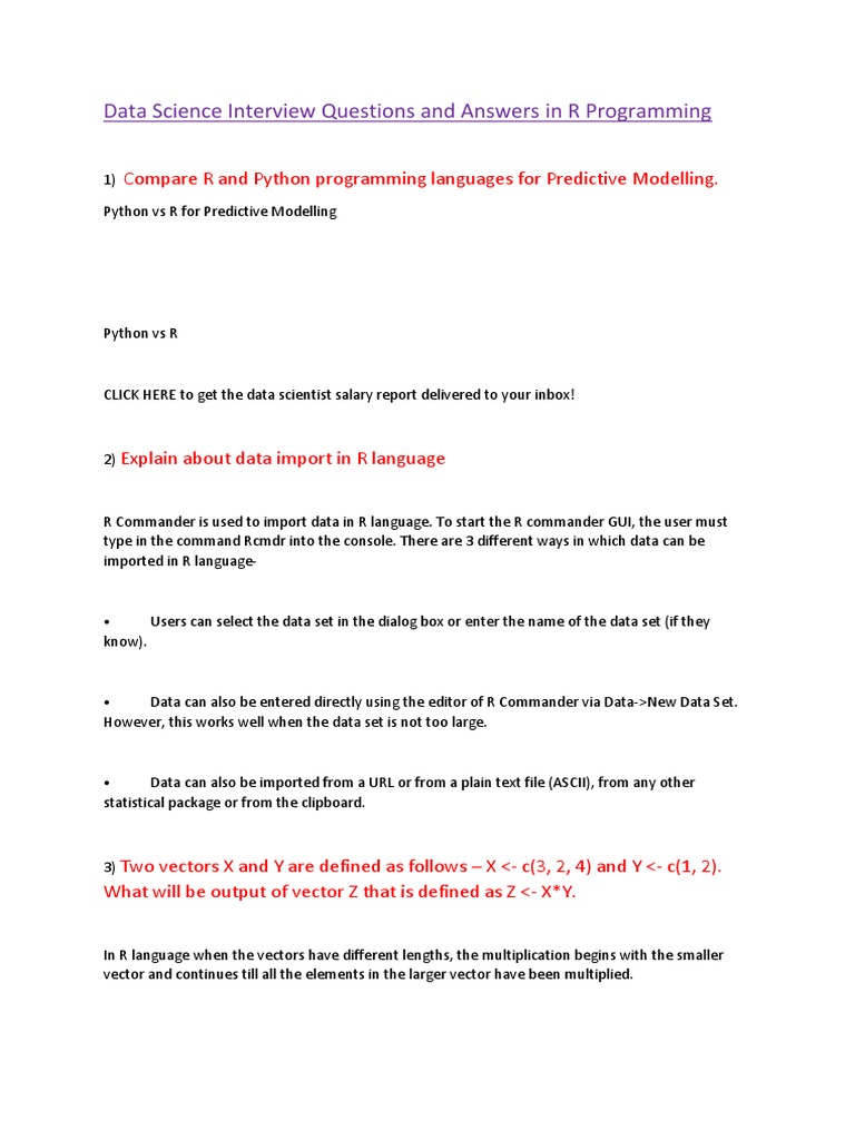 R Programming Interview Pdf R Programming Language Data Type