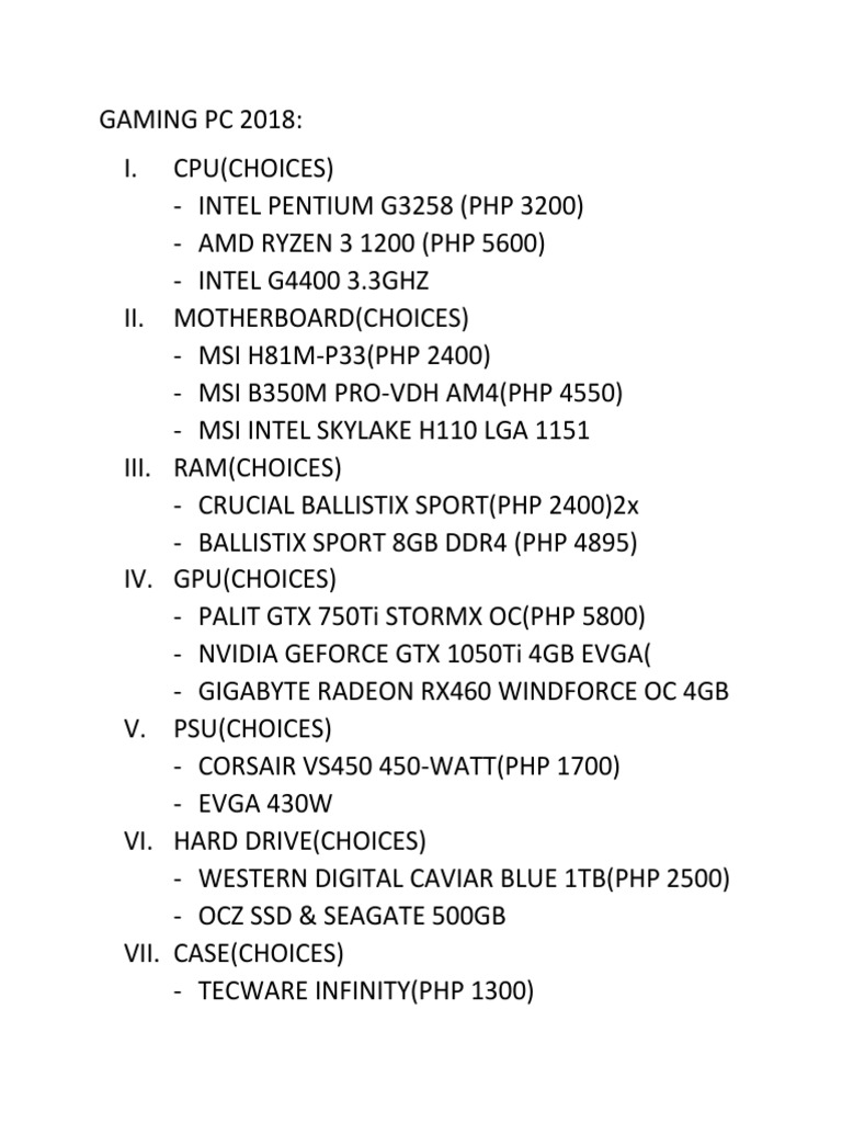 Gaming PC 2018 | PDF | Games & Activities | Technology & Engineering