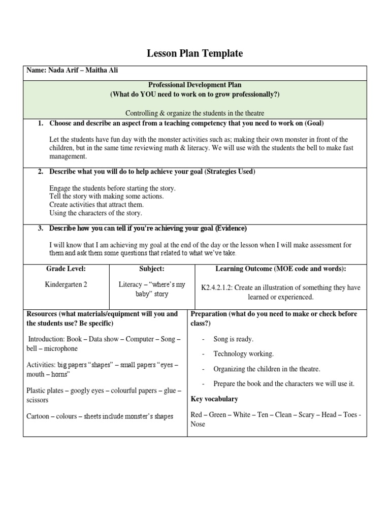 lesson plan templet 4 | Lesson Plan | Literacy