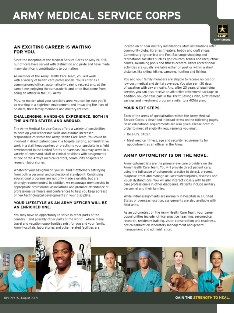 U.S. Army Medical Service Corps Fact Sheet | PDF | Audiology | Optometry