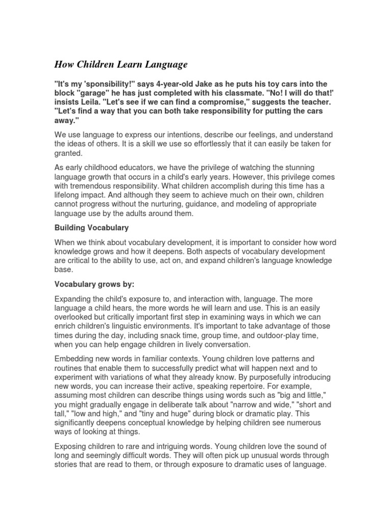 How Children Learn Language | PDF | Vocabulary | Reading (Process)