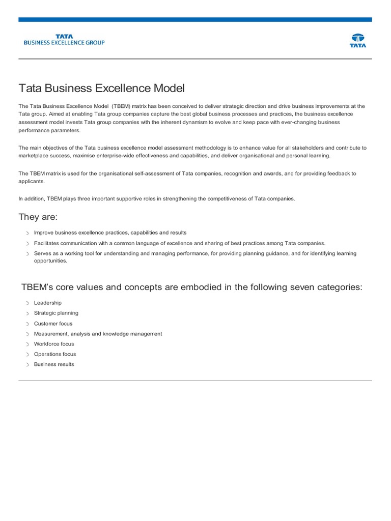 Tata Business Excellence Model PDF | PDF