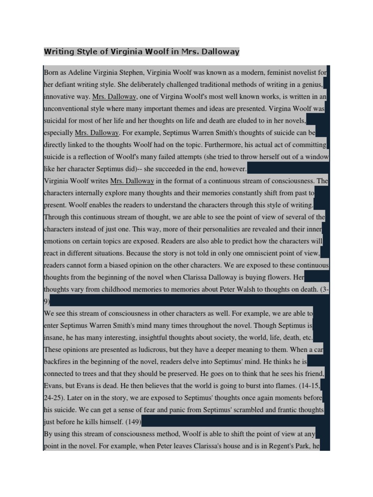 Writing Style of Virginia Woolf in Mrs Dalloway | PDF | Mrs Dalloway ...