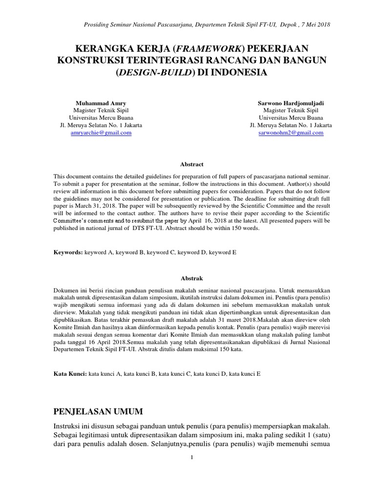 Template Paper Seminar Nasional Pascasarjana - Mts Sipil Ui | PDF