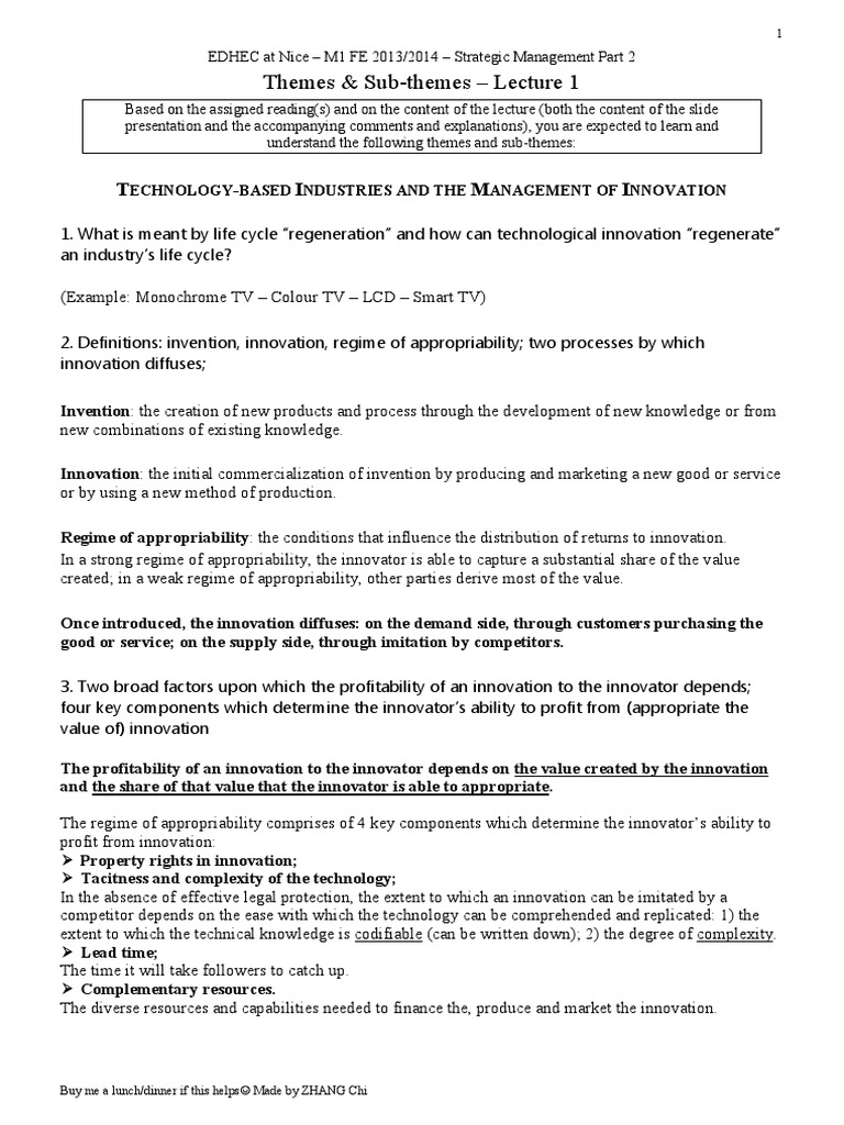 Strat MGMT Part 2 - 2013-14 - Themes Etc - Lecture 1-4 | PDF | Diversification (Finance ...
