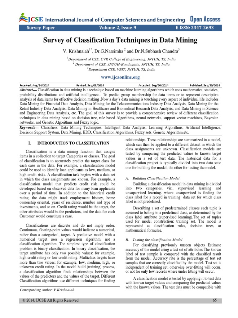 Survey of Classification Techniques in Data Mining: Open Access | PDF ...