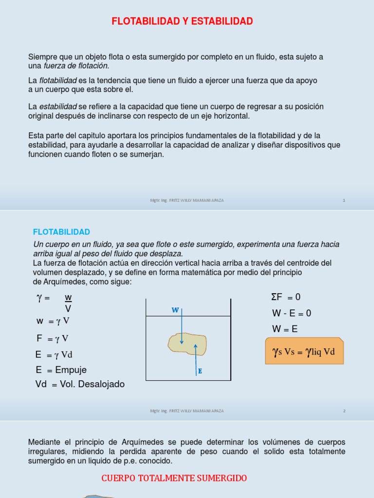 Flotabilidad y Estabilidad en Fluidos | PDF | Dinámica (Mecánica) | Ingeniería mecánica