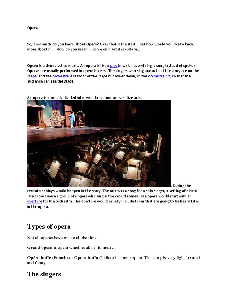 Types of Opera: Opera Is A Drama Set To Music. An Opera Is Like A | PDF ...