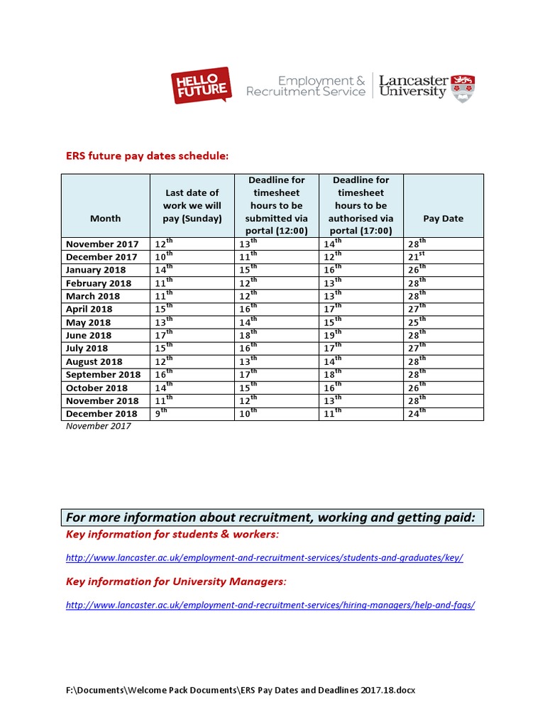 ERS Pay Dates and Deadlines 2017.18-2 | PDF