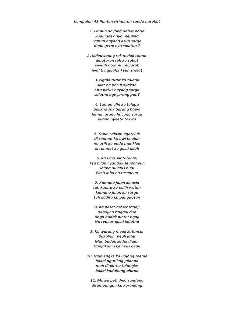 Kumpulan 49 Pantun Sisindiran Sunda Nasehat | PDF