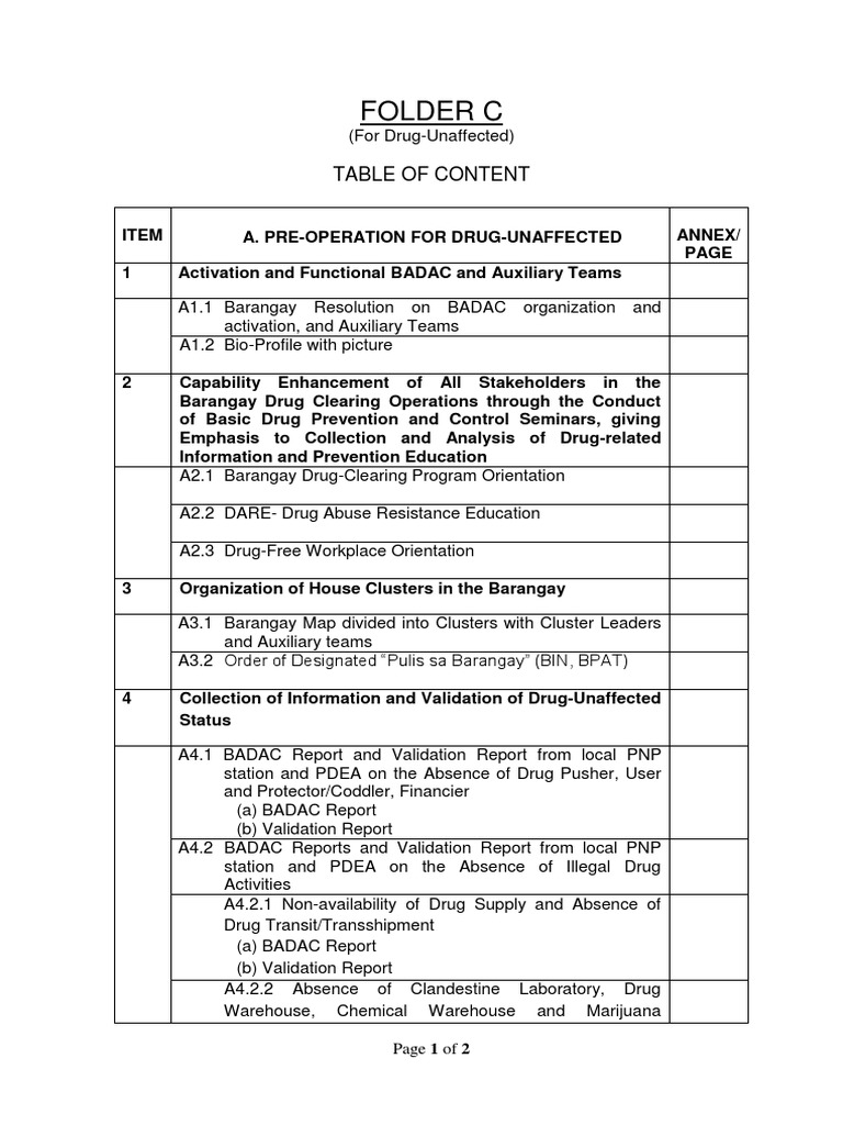 Folder C for Drug-Unaffected Barangay for Brgy. Drug Clearing ...