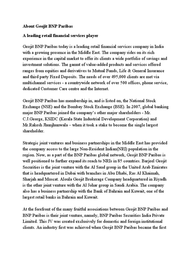 About Geojit BNP Paribas | PDF | Investments & Securities | Securities ...