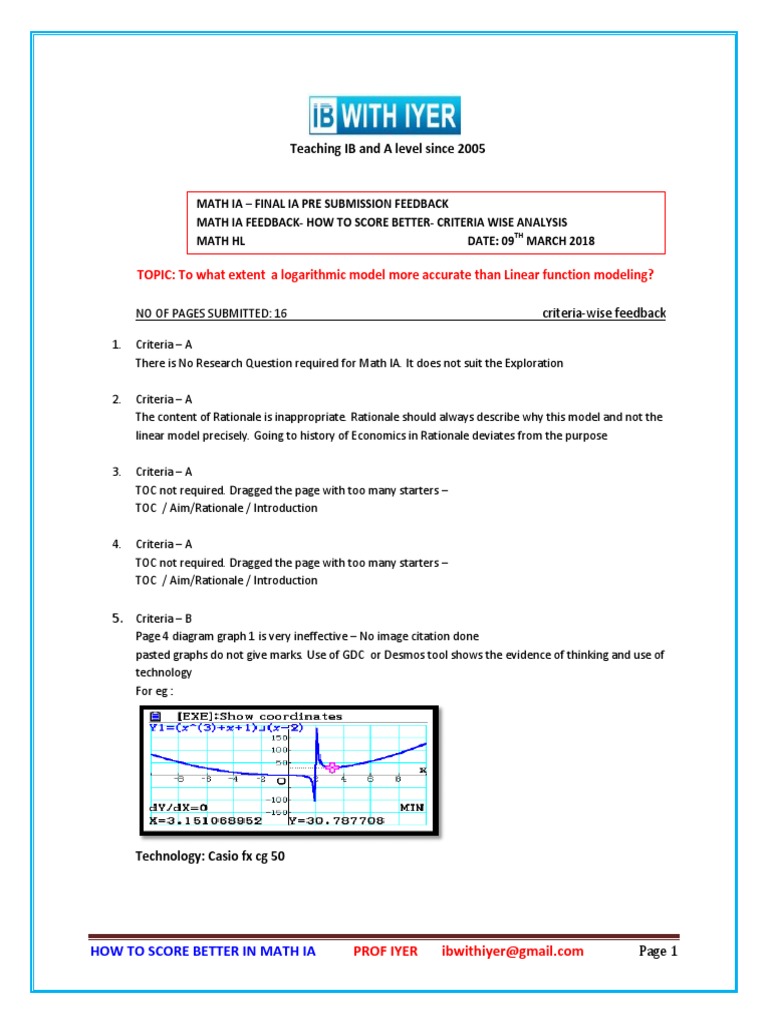 HOW To SCORE BETTER in MATH IA-criteria Wise Analysis of Your Feedback ...