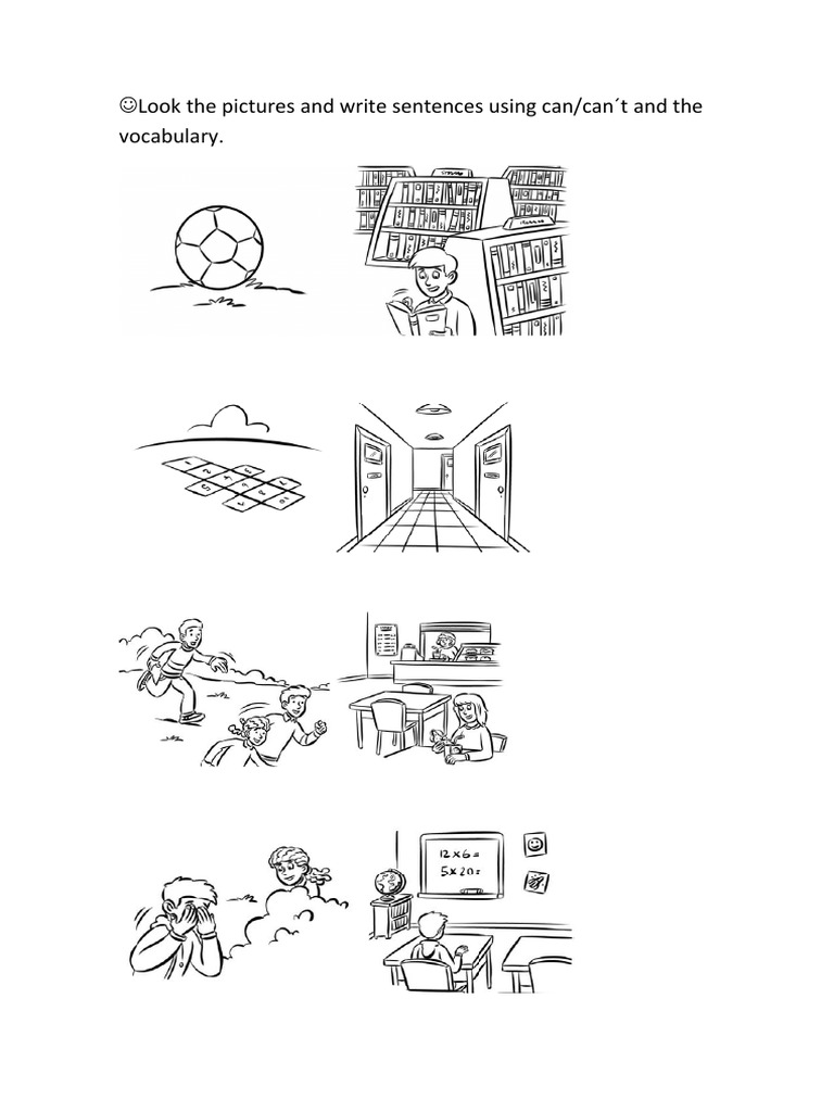 Look and Write Sentences with Can/Cannot | PDF | Language Arts & Discipline