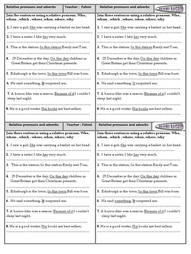Relative pronouns and adverbs lesson | PDF | Linguistic Typology ...