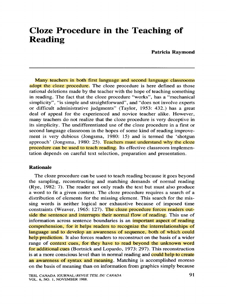 Cloze Reading Procedures | PDF | Lexical Semantics | Reading Comprehension
