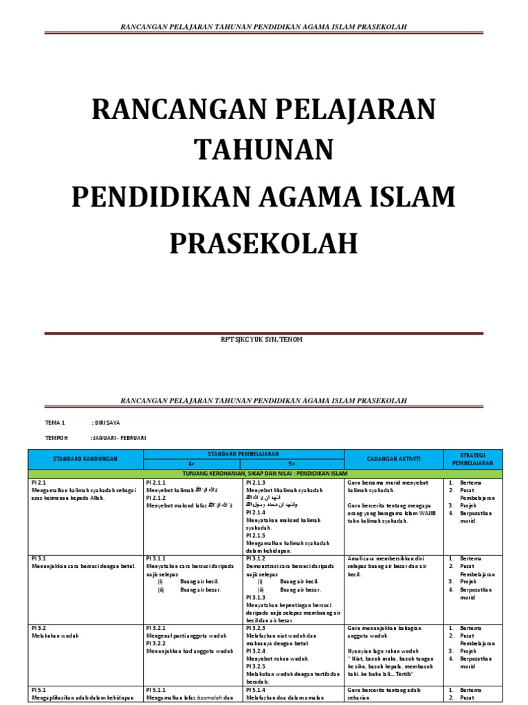 RPT Prasekolah 2017 (Edit) | PDF