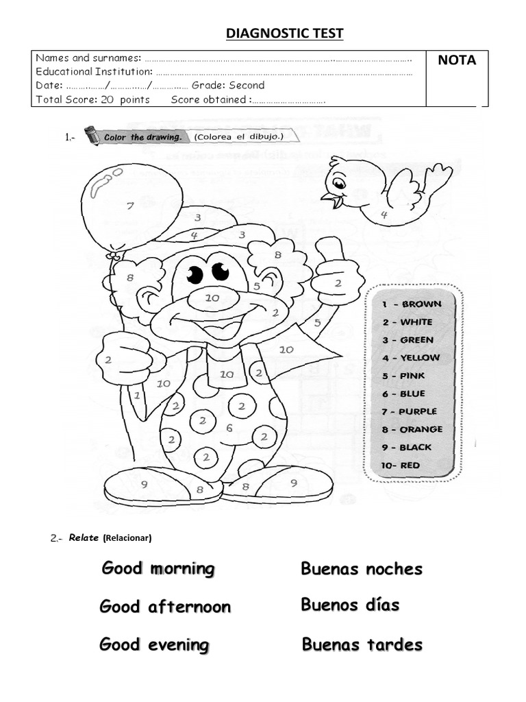 Diagnostic Test Nota: Good Morning Buenas Noches Good Afternoon Buenos ...