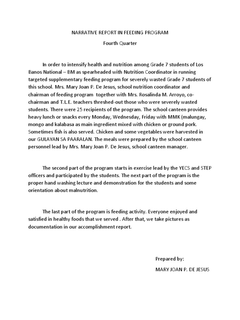 Narrative Report in Feeding Program 4thqurter | PDF | Cuisine | Eating Behaviors Of Humans